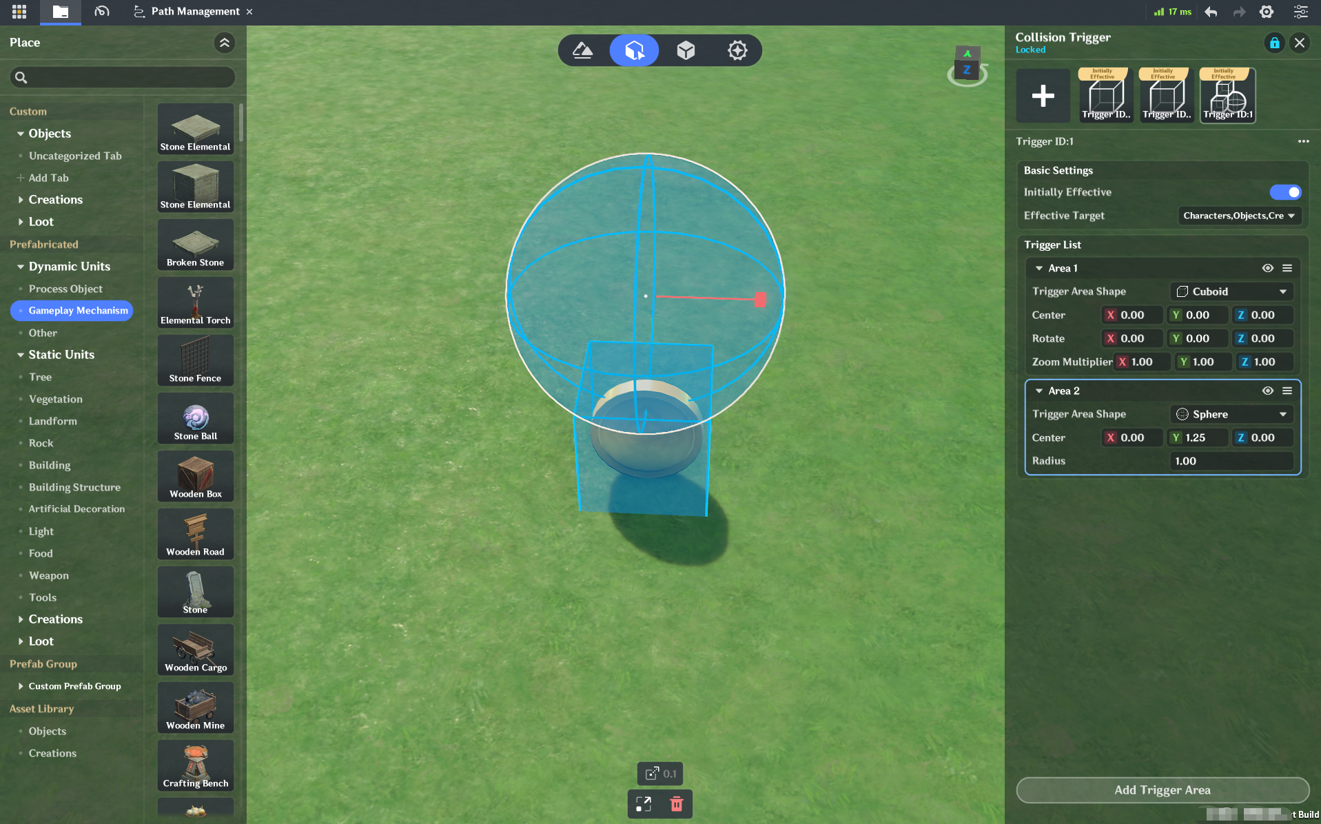 In the stage editor window, the entity will display the range of the ...