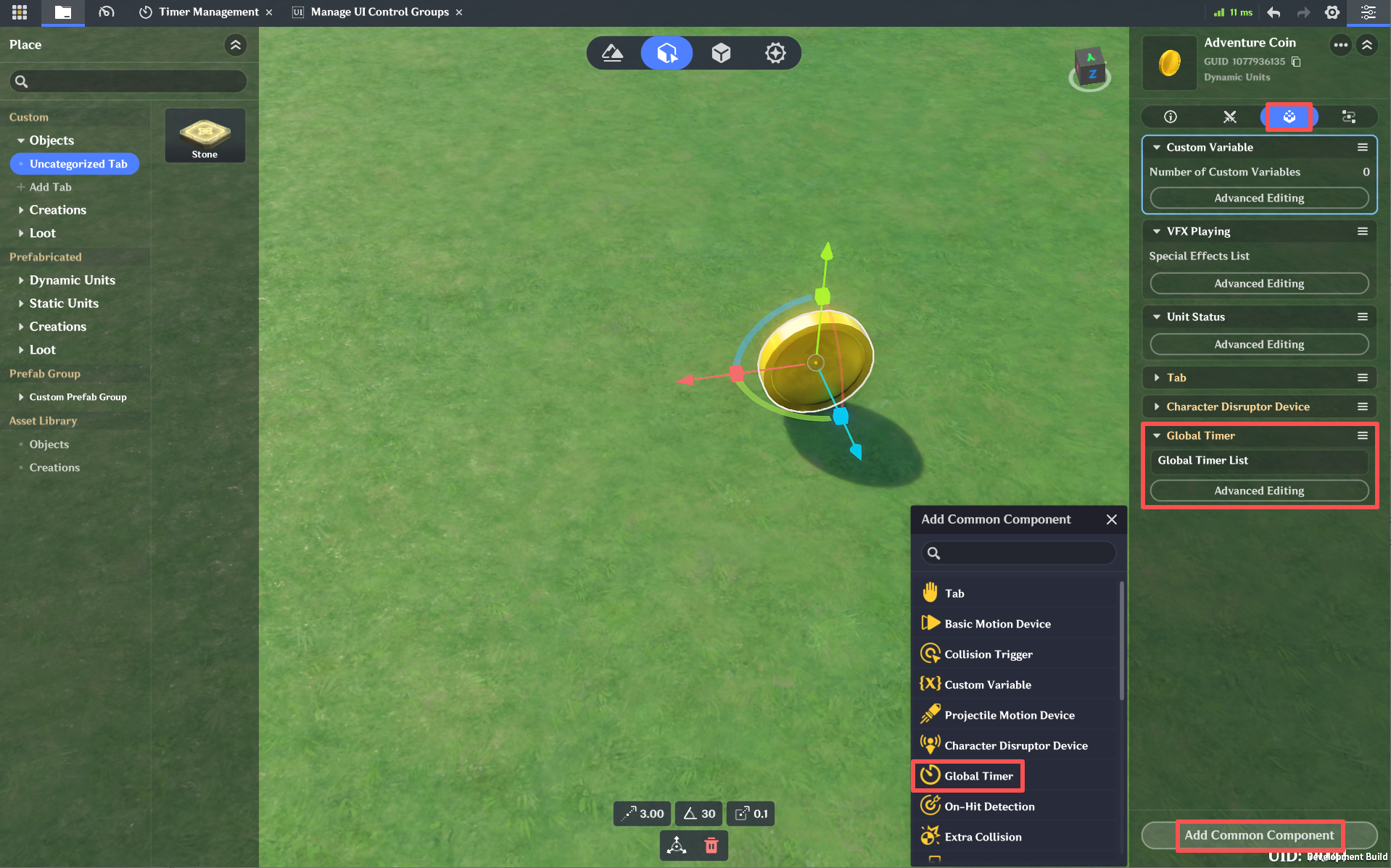 (1) Add Component